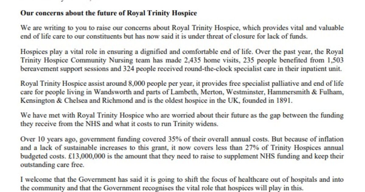 Letter to Secretary of State for Health and Social Care about the ...